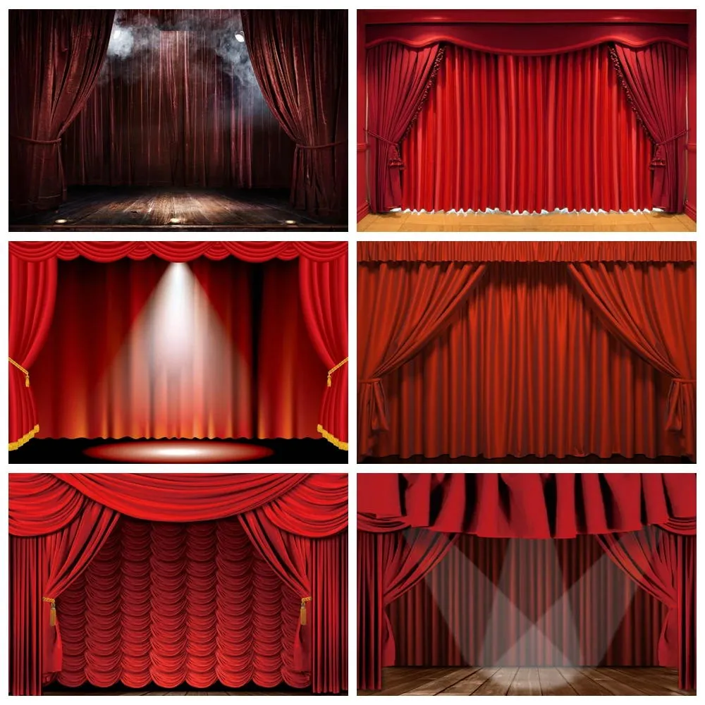 Stage Backdrops Red Curtain Photography Background For Birthday Parties ...