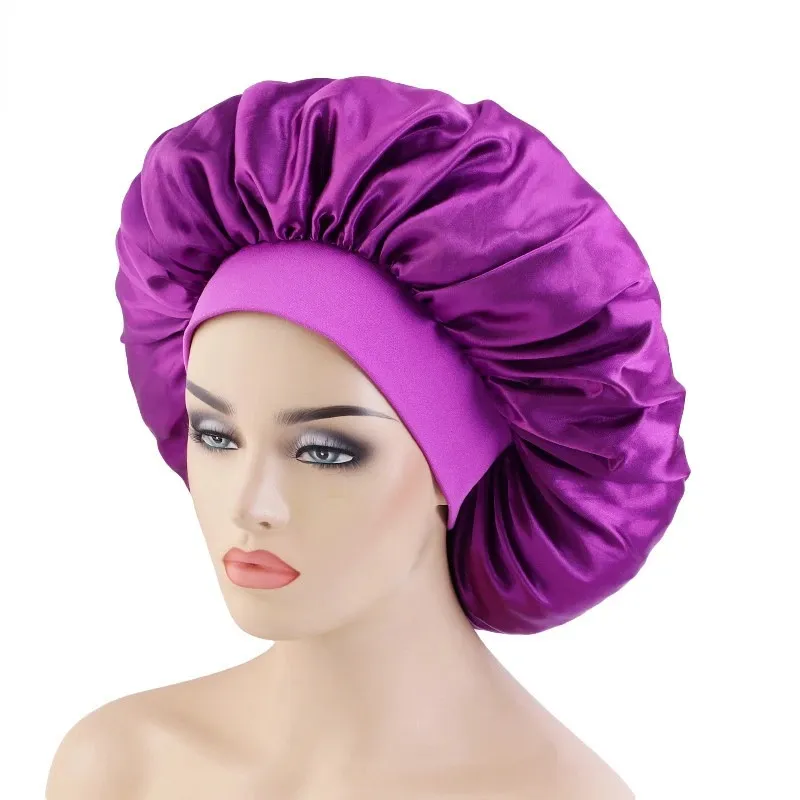 2024 NEW New Large Satin Bonnet Silk Night Sleeping Cap Long Satin ...