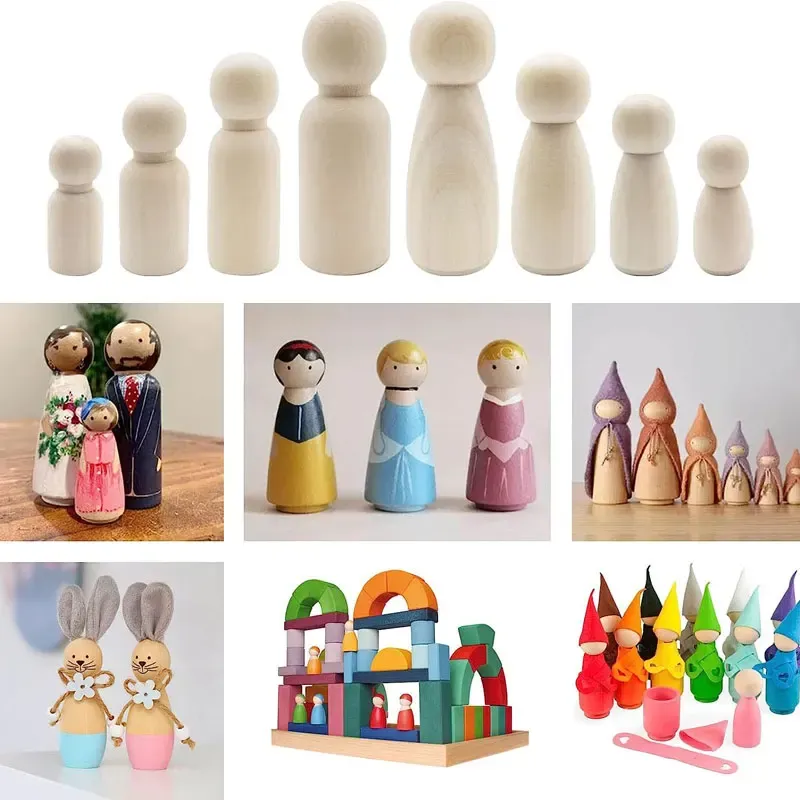 35 90MM Unfinished Wooden Peg Dolls Peg People Wooden Figures Decor Peg ...