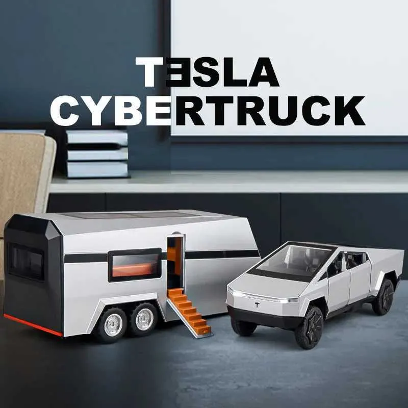 1/32 Scale Tesla Cybertruck Pickup It Trailer Truck Diecast Model Car ...