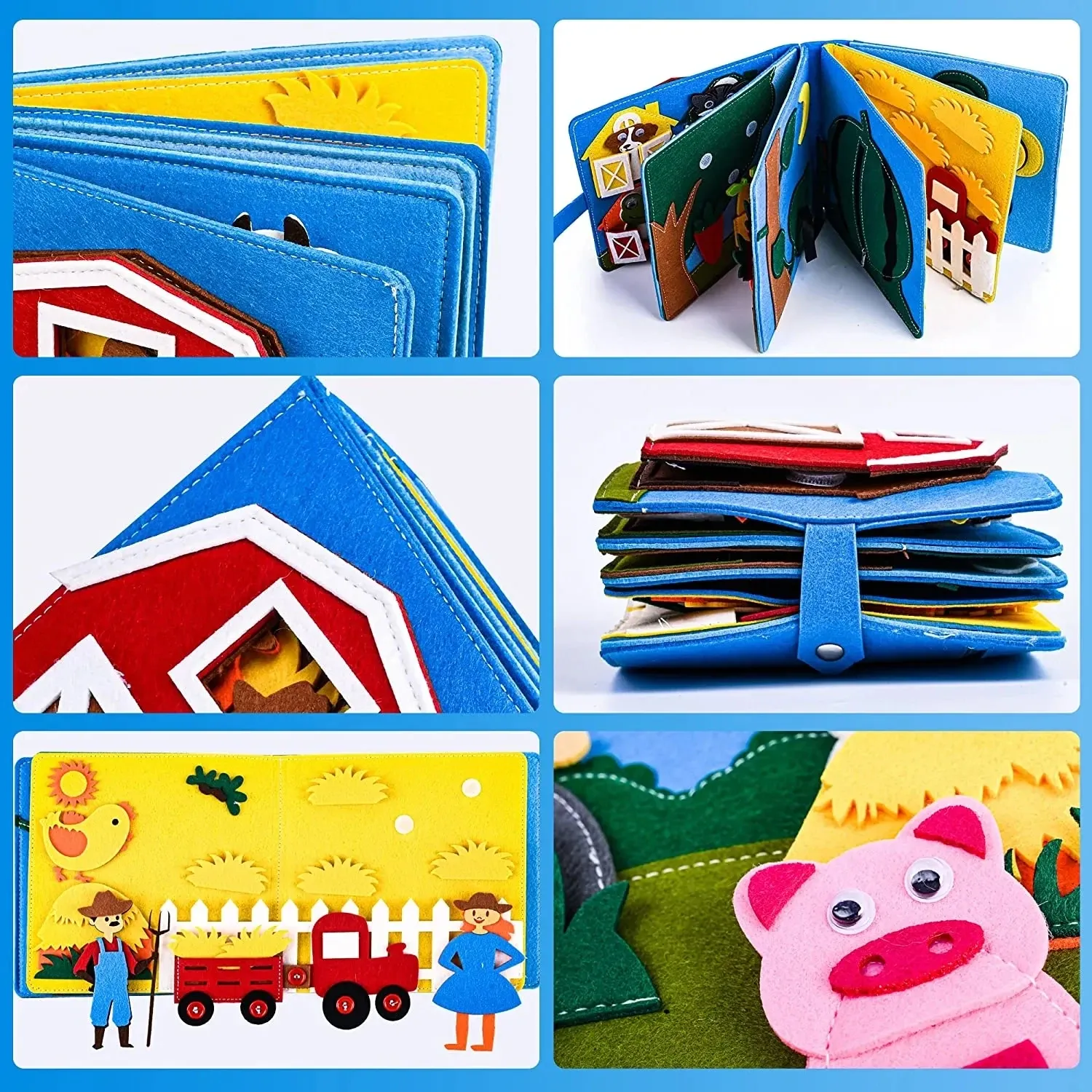 Toddlers Montessori Toys Busy Board Farm Animal Scene Felt Educational ...