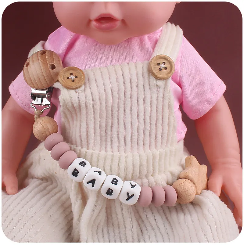 Baby Pacifier Clip Wooden Star with Personalized Name DIY Silicone ...