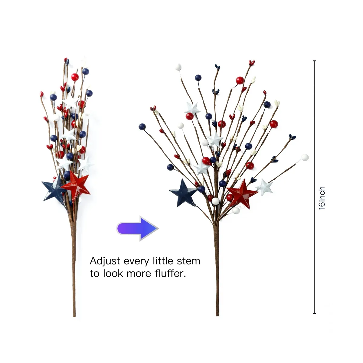 16-Inch Artificial Berry Stem Picks Patriotic Pip Berry for 4th of July ...