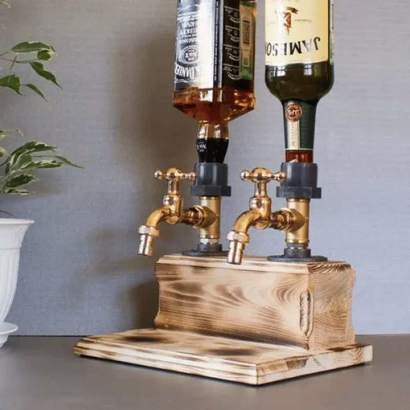 Whiskey Decanter Wood Liquor Dispenser Rustic Alcohol Bottle Rack With ...