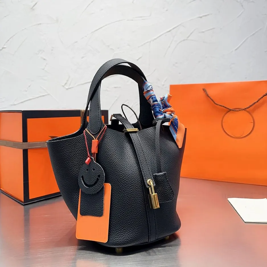 Designer Genuine Leather Black Bucket Handbag For Women Large Capacity ...