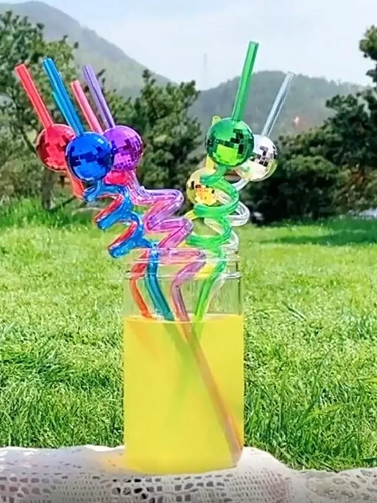 Disco Ball Straws 7.9 in 12-Pack Retro 70s Disco Party Favors Plastic ...