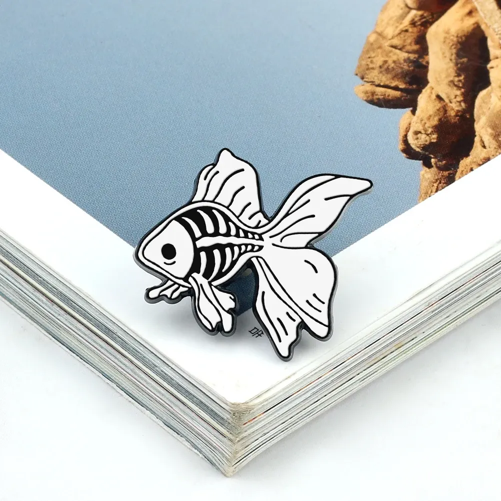 Vintage Gothic Skull Enamel Pins Goldfish, Mermaid, Cat, Horse, And Dog ...