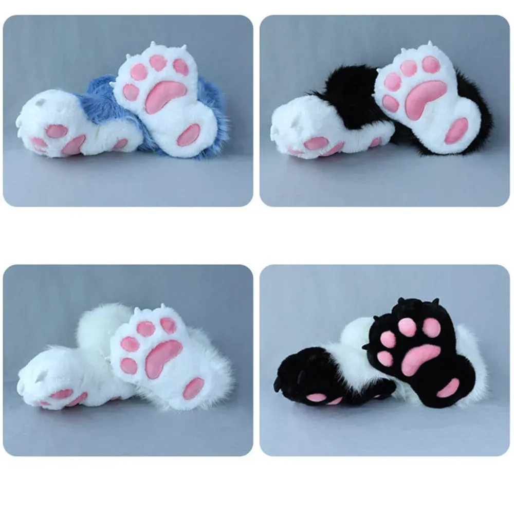 Plush Cat Paw Shoes: Cute Furry Animal Cosplay Costume Foot Socks From ...