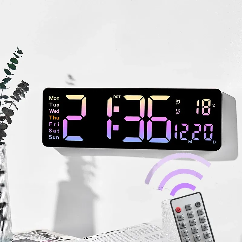 LED Gradient Colorful Digital Wall Clock with Date, Week, Temperature ...
