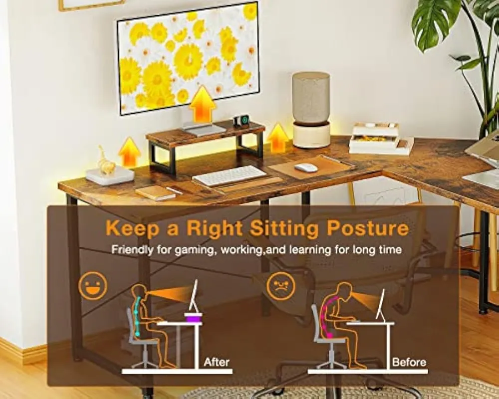 51 Inch L Shaped Gaming Cubicle Desk With Monitor Stand And Sturdy ...