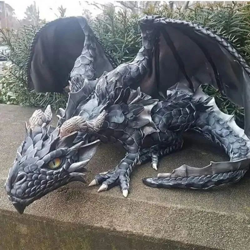 Garden Big Squatting Dragon Sculpture Outdoor Gothic Dragon Garden ...