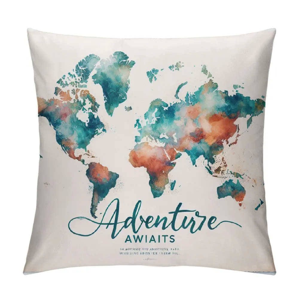 Ink Painting Watercolor Blue World Map Adventure Awaits Decorative ...