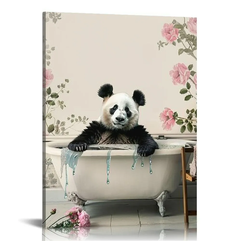 Happy Giant Panda Bathtub Wrapped Canvas Wall Art Cute Animal Canvas ...