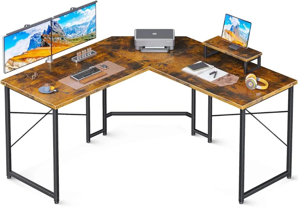 51 Inch L Shaped Gaming Cubicle Desk With Monitor Stand And Sturdy ...