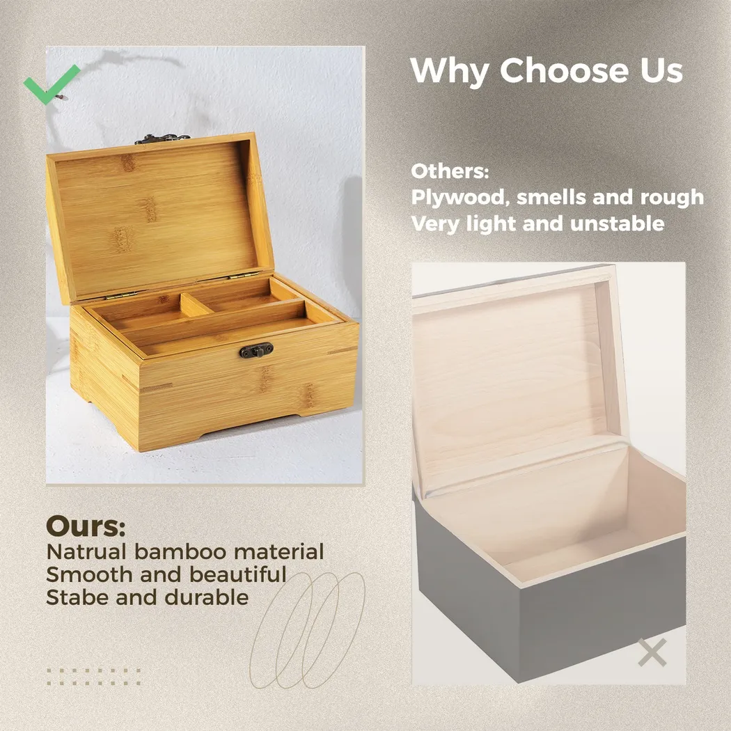 Bamboo Jewelry Organizer for Trinkets - 2-Layer Vintage Storage Box ...