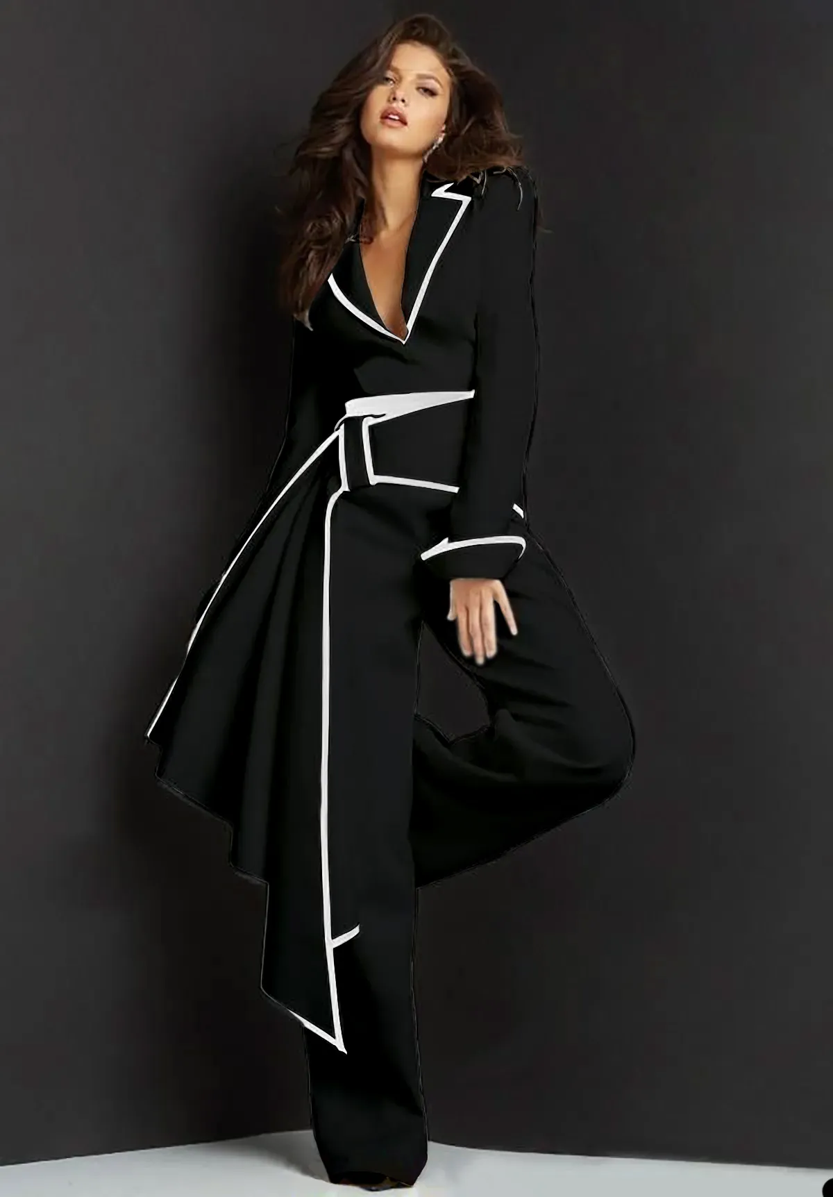 Red Carpet Fashion Women Pants Suits Jumpsuits Color Matching White ...