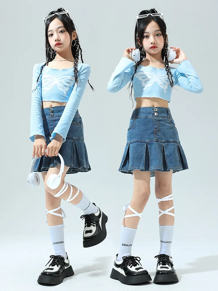 Girls Dew Navel Jazz Dance Costume Set Cool Cheerleader Practice ...