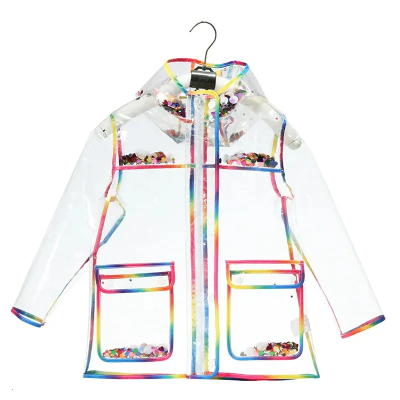 Transparent Rainbow Colorful Edge Kids Raincoat Waterproof TPU Children ...