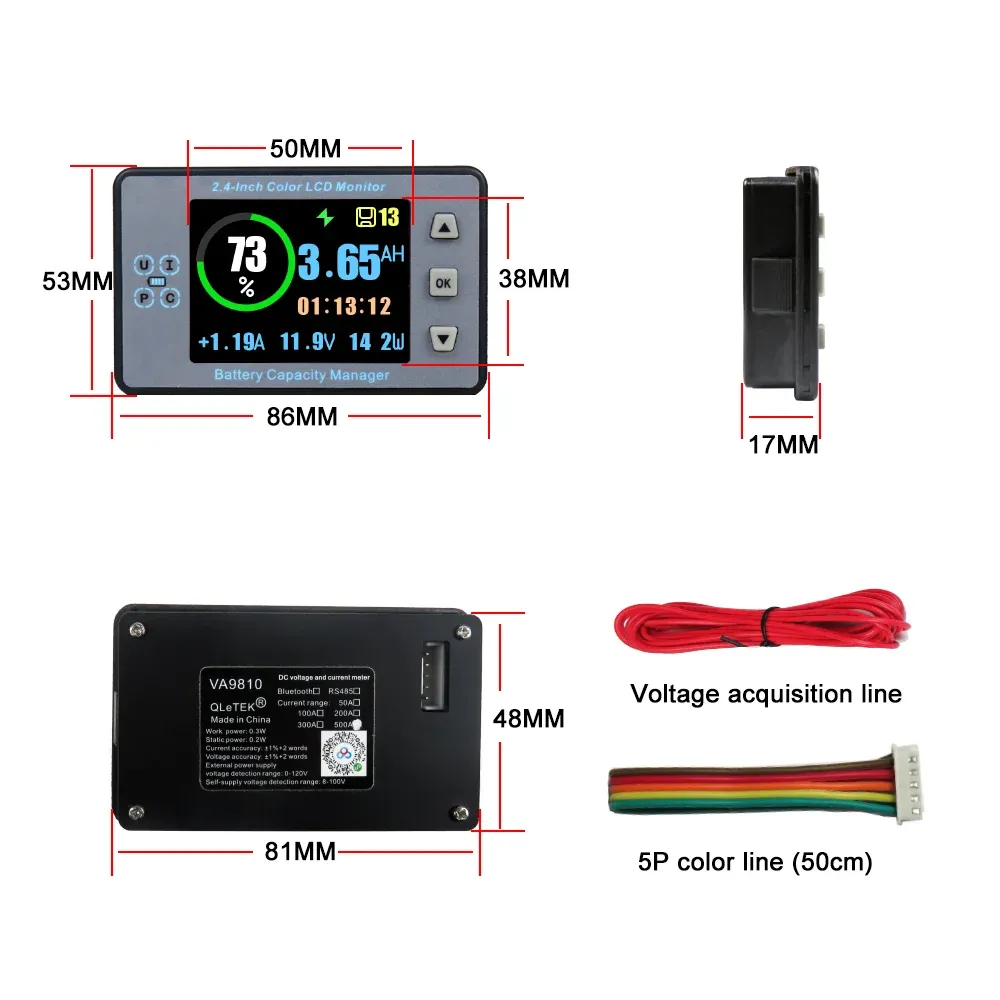Battery Test Meter: 0 500V Battery Monitor, Amp Voltage Meter, Solar ...