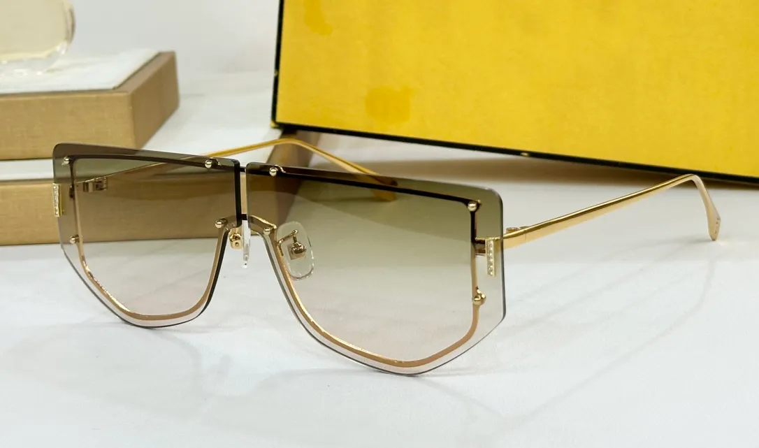 Designer Gold Rimless Shield Sunglasses With Green... From Jenlsky, $47 ...