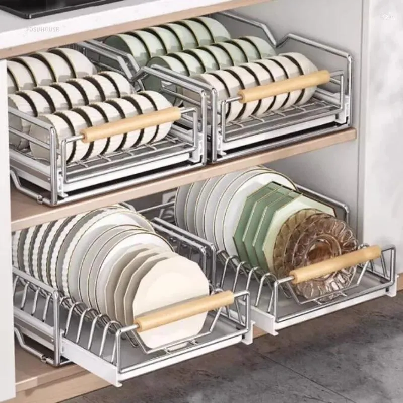 Stainless Steel Pan Storage Rack Cabinet With Built In Dish Rack ...