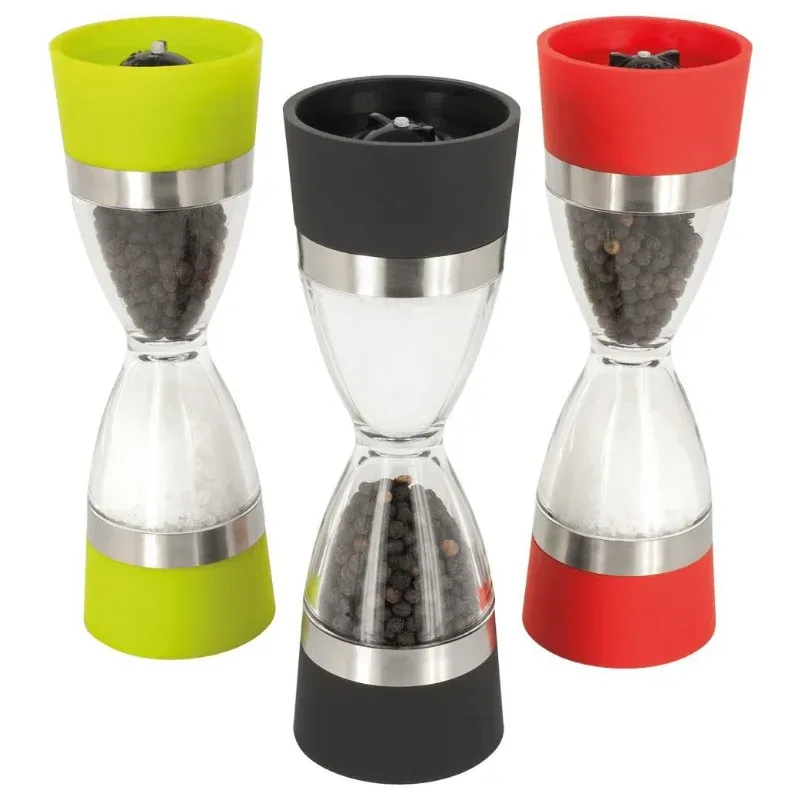 2-in-1 Glass Hourglass Salt and Pepper Grinder Set with Adjustable ...