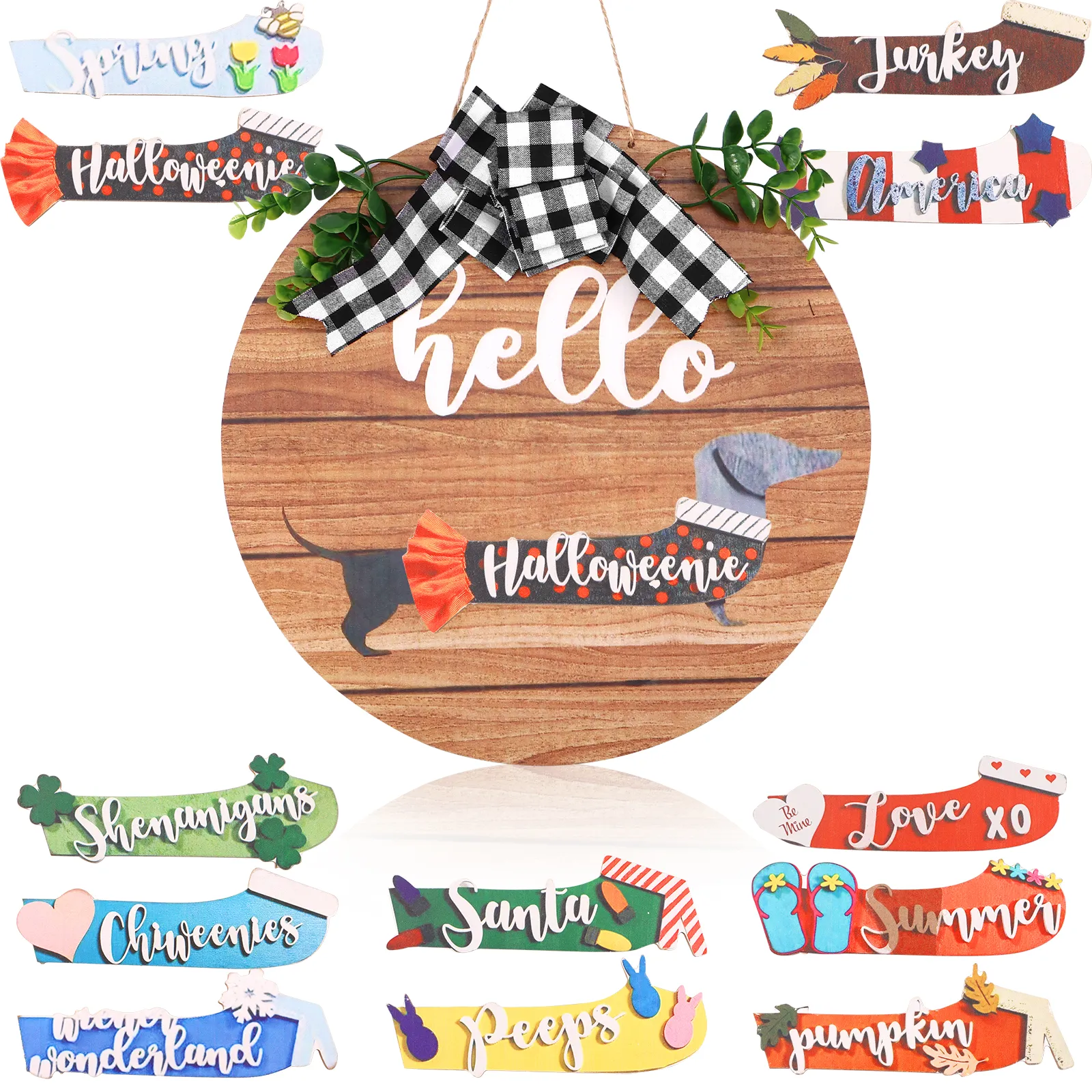 Welcome Sign With 12 Changeable Icons Interchangeable Dog Wooden Door ...