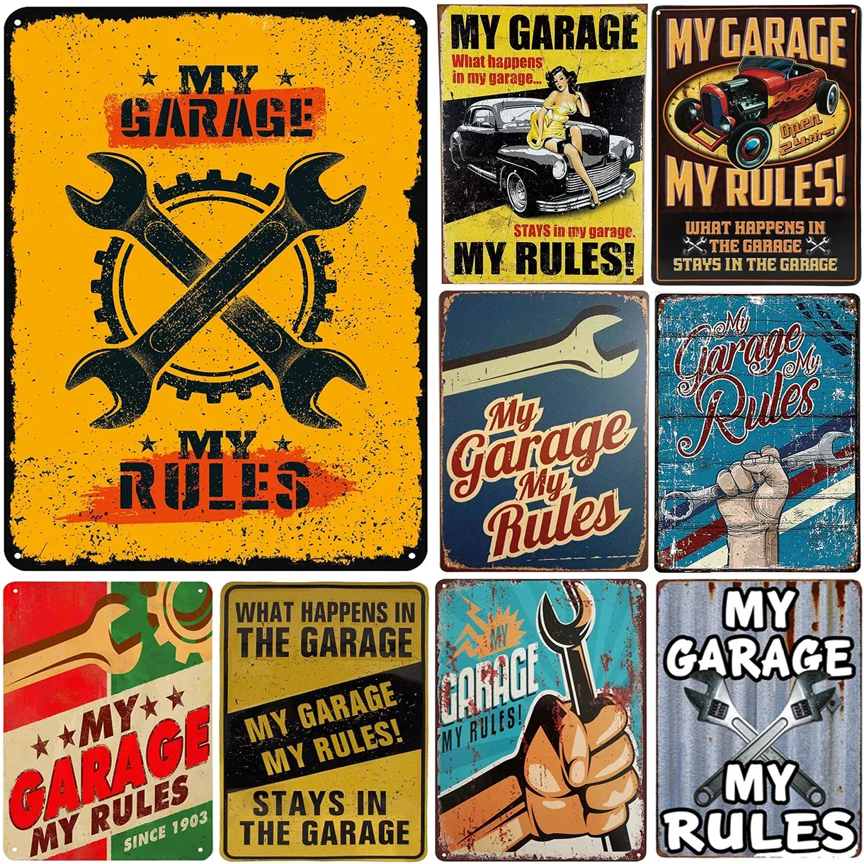 Vintage Metal Tin Signs for Garage Wall Decor, 12 × 8 in Retro Posters ...