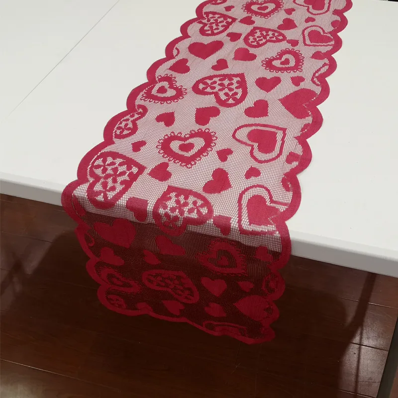 Romantic Red Lace Table Runner with Love Flowers for Valentine's Day ...
