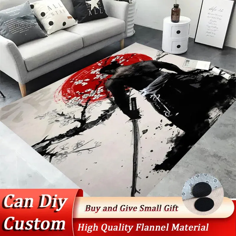 Japanese Samurai Armor Figure Art Printed Flannel bathroom rugs for ...