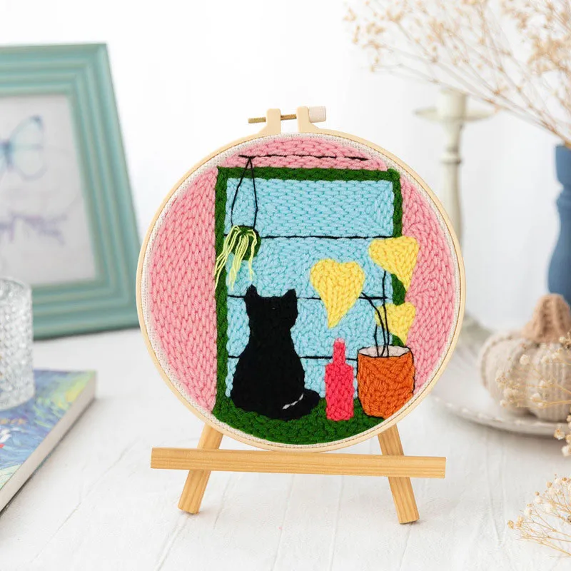 Yarn Punch Needle Kit Embroidery DIY Art Kit Wool Yarn Cat DIY Handmade ...