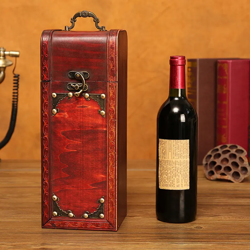Glass Wine Decanter With Handle, Archaistic Wooden Wine Box for Single ...