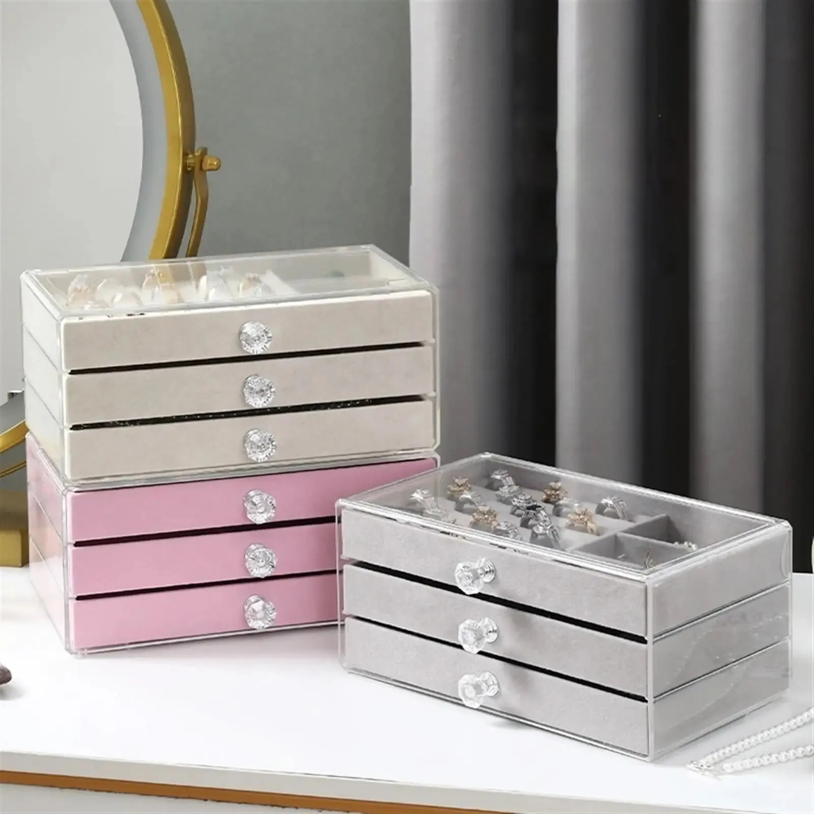 Clear Acrylic Jewelry Organizer Box with 3 Drawers, Velvet-Lined for ...