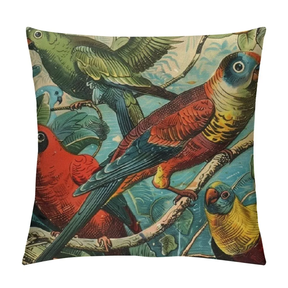 Colorful Parrot Printed Square Throw Pillow Covers 4 Pack for Home Sofa ...