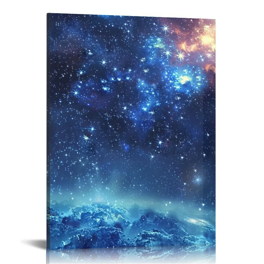 Starry Night Sky Wall Art Blue Star Skyline Painting Prints On Canvas ...