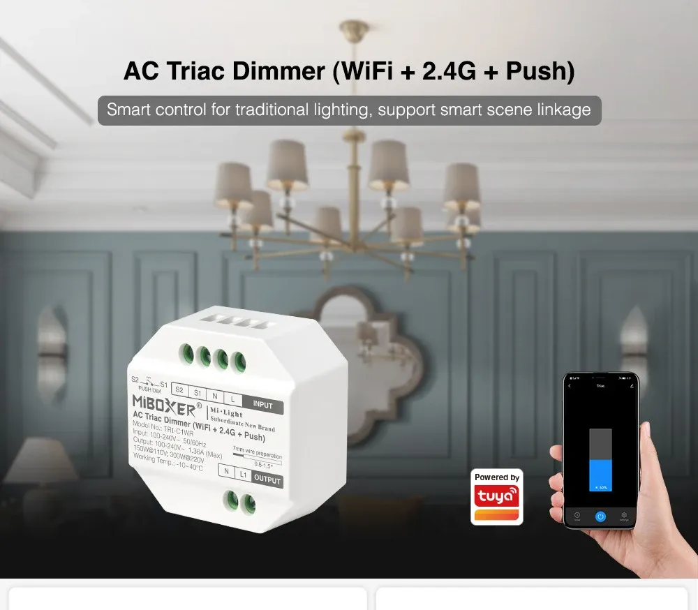 MiBoxer AC Triac Dimmer Push Switch RF Push Dimmer 110 240V App /Voice ...
