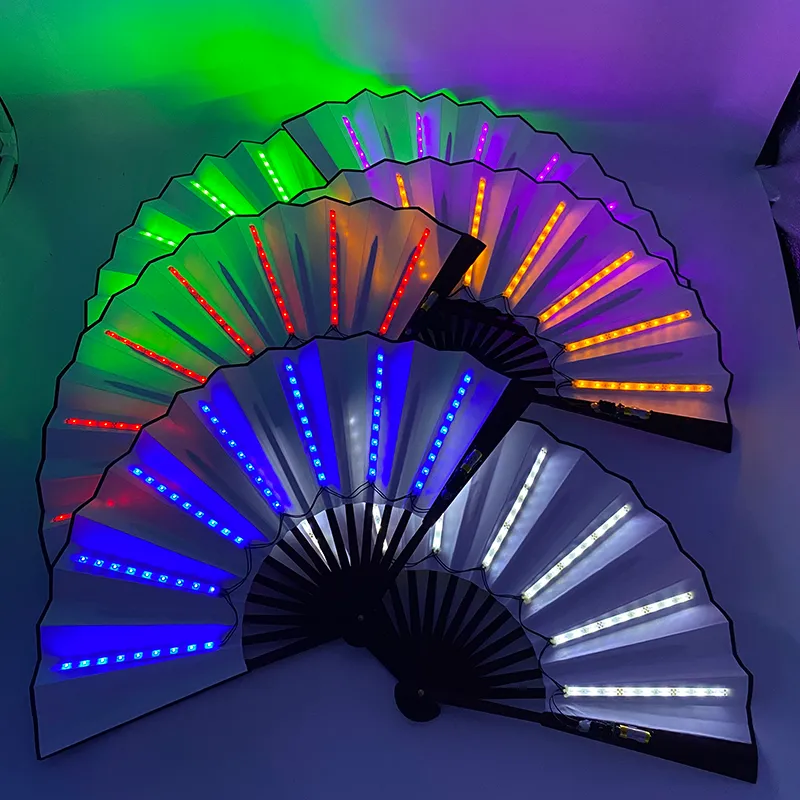 Foldable Colorful Dance Light Fan LED Glowing Luminous Handheld Fan ...