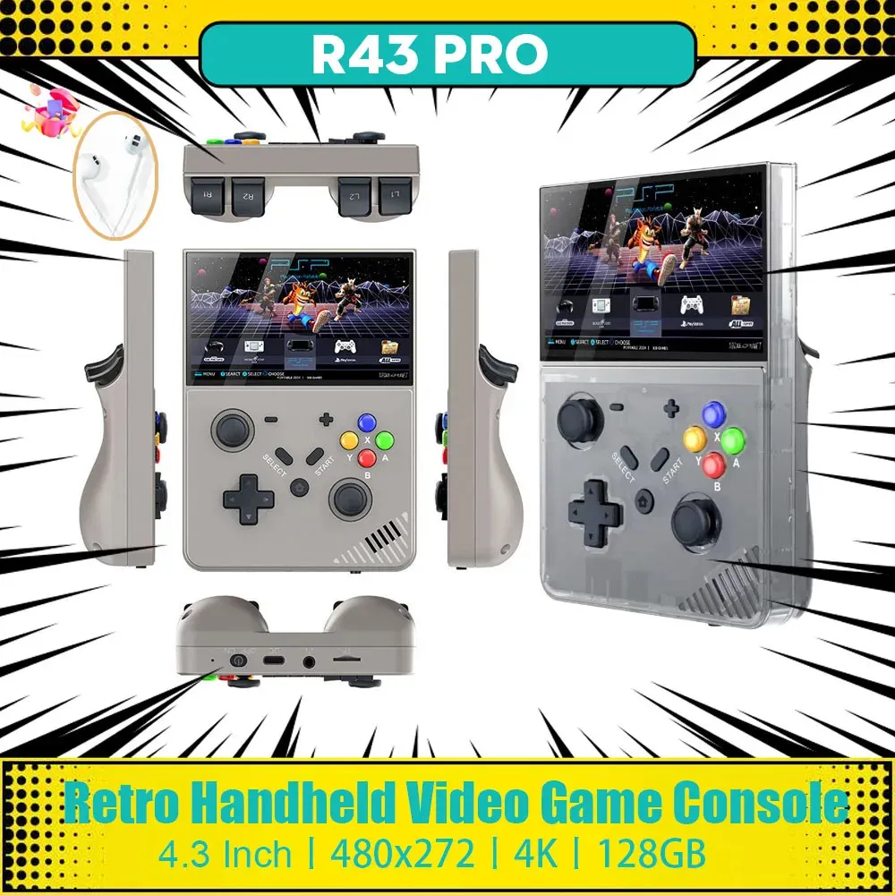 R43 Pro Portable Handheld Game Console 4.3 Inch 480x272 Screen Retro ...