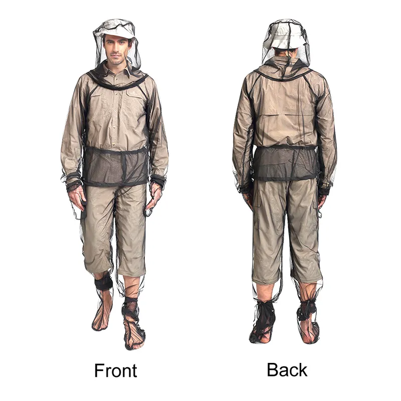 Outdoor Hooded Mesh Bug Suit Mosquito Netting with Pouch for Hiking ...