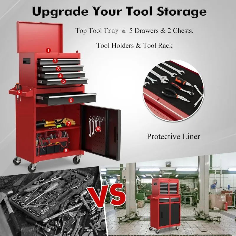 Goplus Rolling Tool Chest: 5 Drawer Tool Box Organizer With Lockable ...