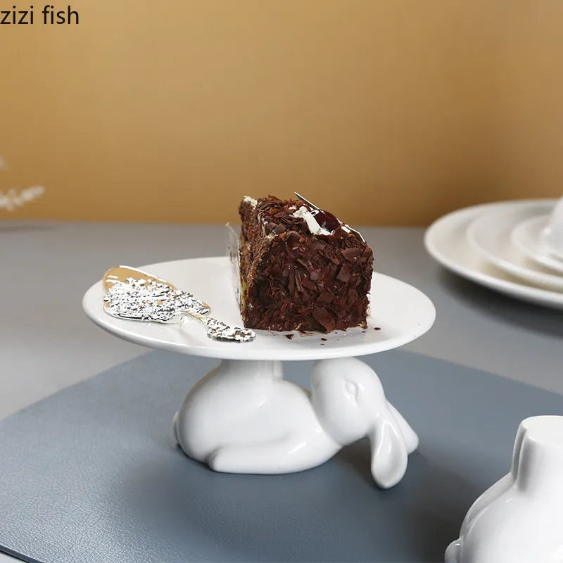 White Rabbit Ceramic Cake Rack And Dessert Plates Dim Sum, Fruit Plate ...