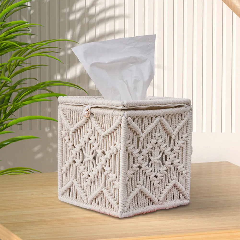 Handcrafted Square Cotton Rope Decorative Tissue Box Cover - Bohemian ...