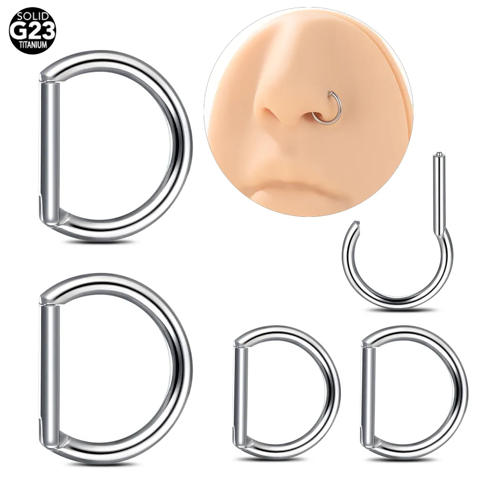 Titanium Nose Rings: 16G/14G D Shape Segment Ring Clicker for Cartilage ...