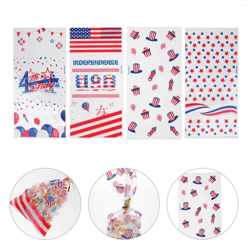 Independence Day 100 Pack Clear OPP Treat Bags for Snacks, Bread ...