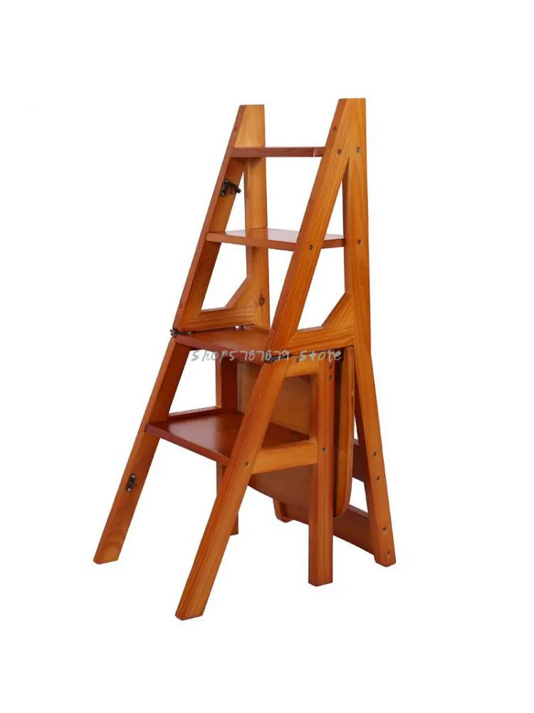 Solid Wood Four Step Folding Ladder Chair Multi Functional Indoor ...