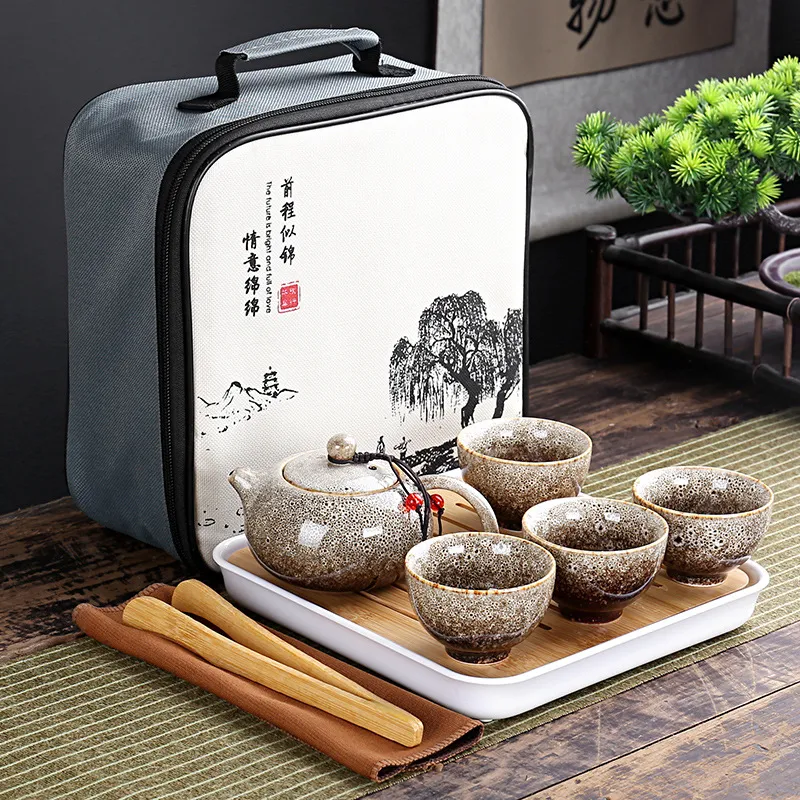 20244 Cups Ceramic Portable Tea Set with Travel Bag, Chinese Kung Fu ...