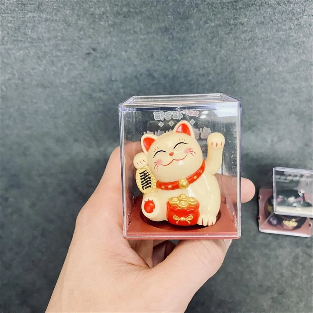 Wealth Cat Figurine Plastic Solar Energy Shaking Hand Chinese Style ...