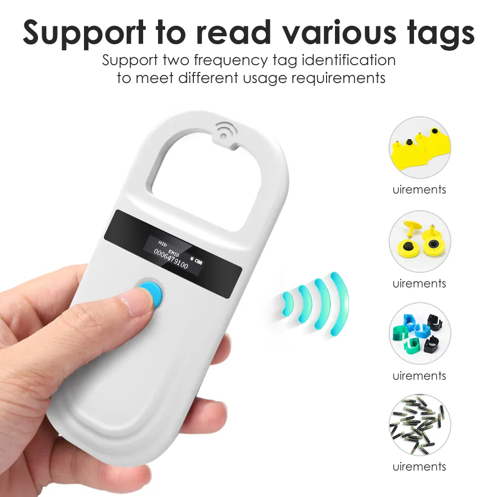 Handheld 134.2KHz/125KHz Pet Cat Dog ID Microchip Glass Label Tag ...
