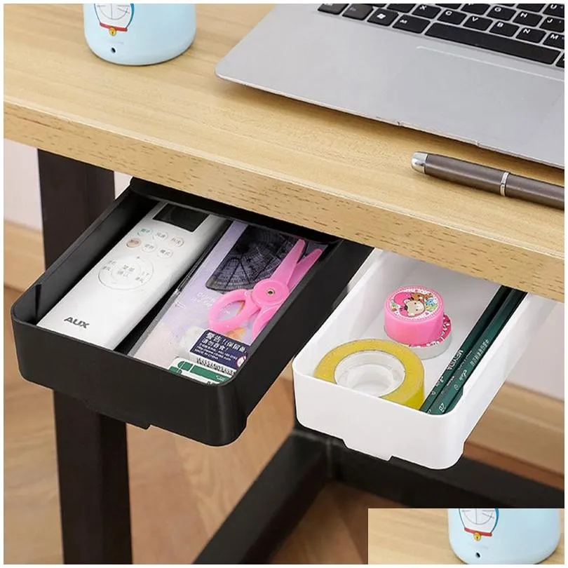 Under Desk Storage Organizer Bins Adhesive Drawer Organizer For Desk ...