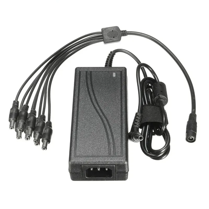 12V 5A CCTV Power Supply & 8-Way Splitter - EU/US Plug Adapter for ...